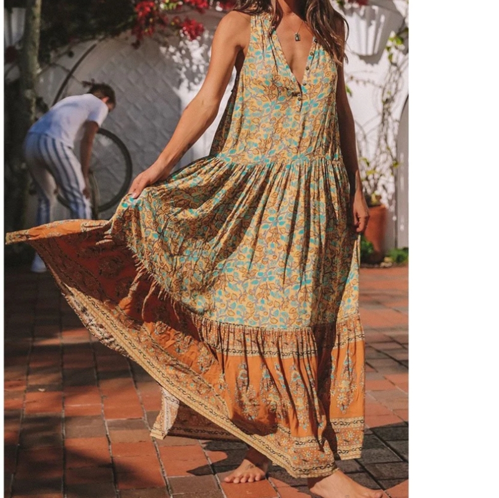 Hippie Bohemian Chic Ruffle Floral Elephant Orange Ma… - Gem